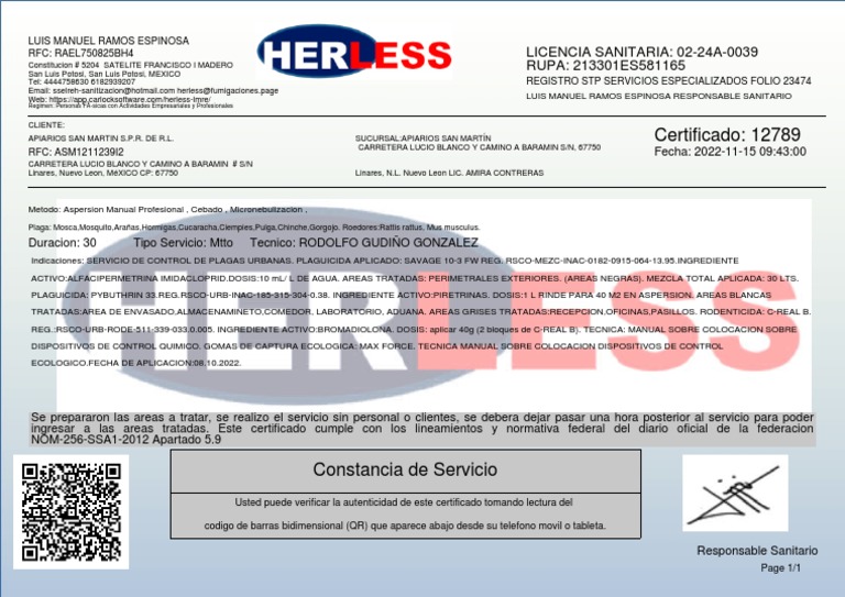 Certificado - 12789 APIARIOS OCTUBRE | PDF