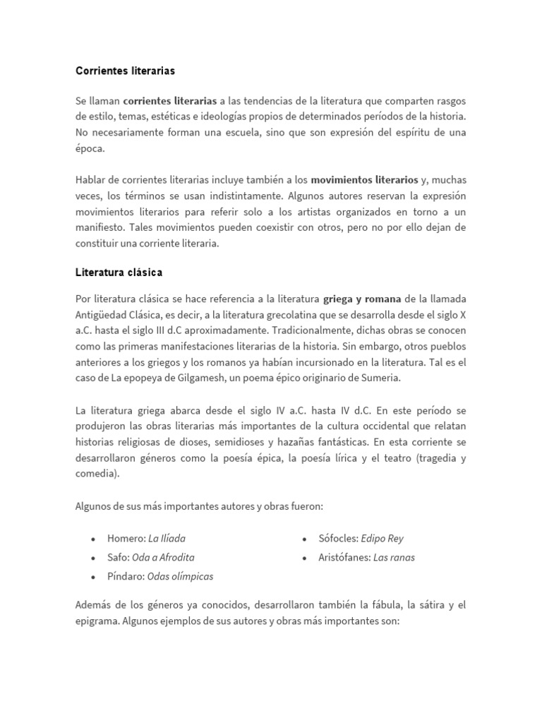 Corrientes Literarias | PDF | Literatura renacentista | Romanticismo