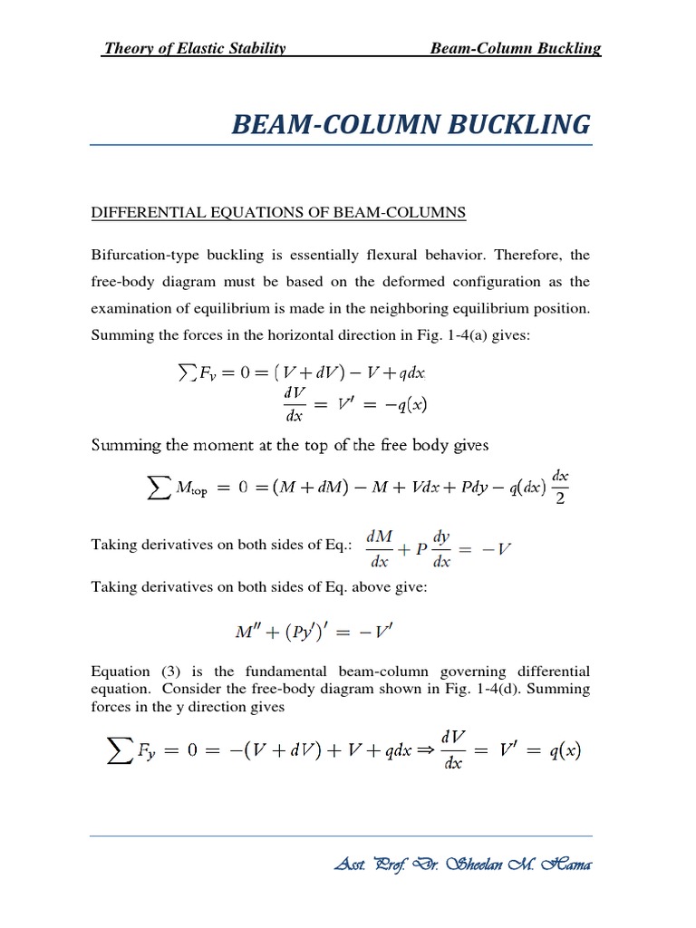 Buckling Column - Beam Theory of Elastic Stability | PDF | Buckling | Bending