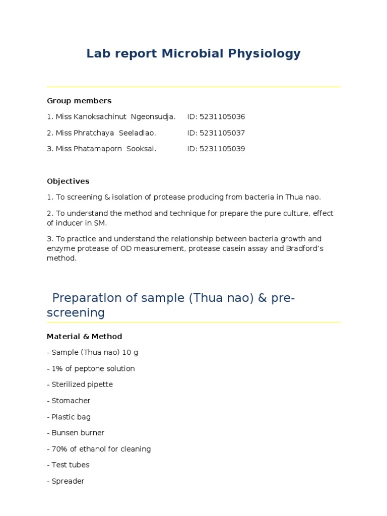 Lab Report 1 Microbial Physiology | PDF | Enzyme Assay | Biology