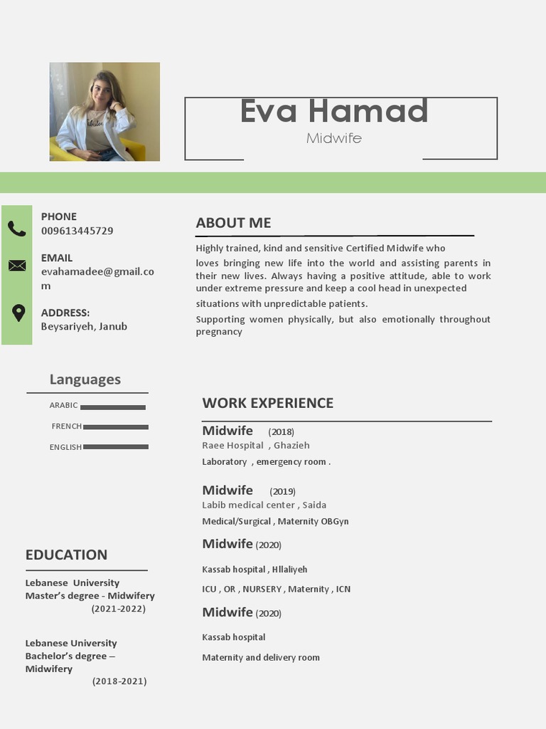 Eva Hamad Curriculum Vitae | PDF | Midwifery | Childbirth