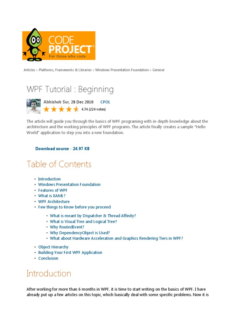 WPF Tutorial - Beginning | PDF