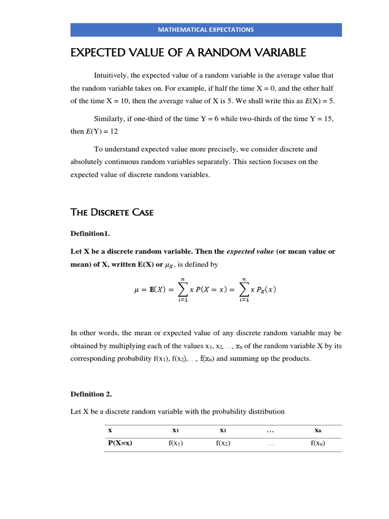 Expected Value of A Random Variable | PDF | Expected Value | Random Variable
