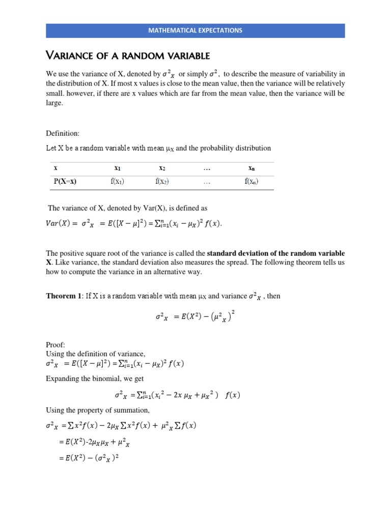 Variance of A Random Variable | PDF | Variance | Expected Value