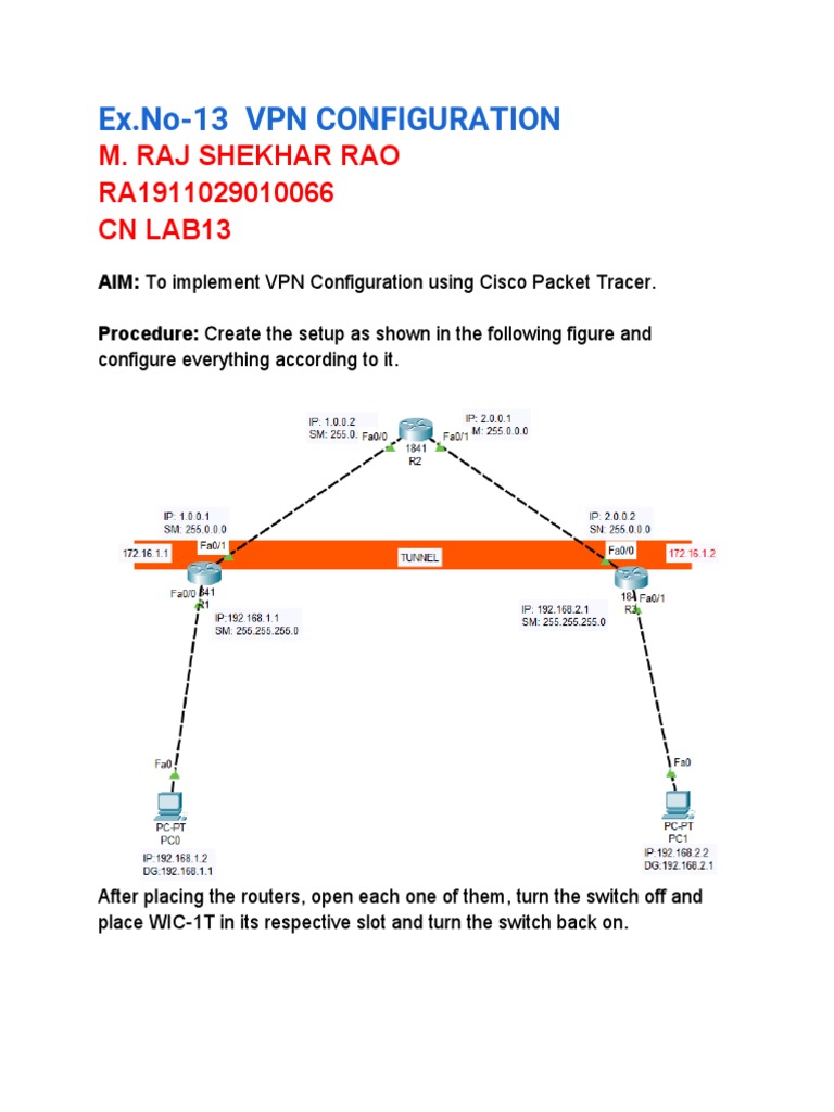 M SHEKHAR RAO (RA1911029010066) - Ex - No-13 VPN Configuration | PDF ...