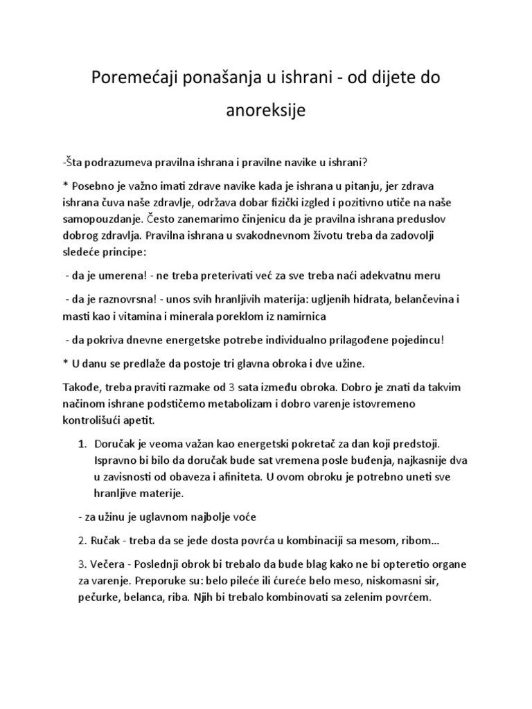 Poremećaji Ponašanja U Ishrani | PDF