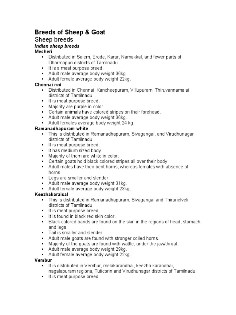 Breeds of Sheep and Goat | PDF