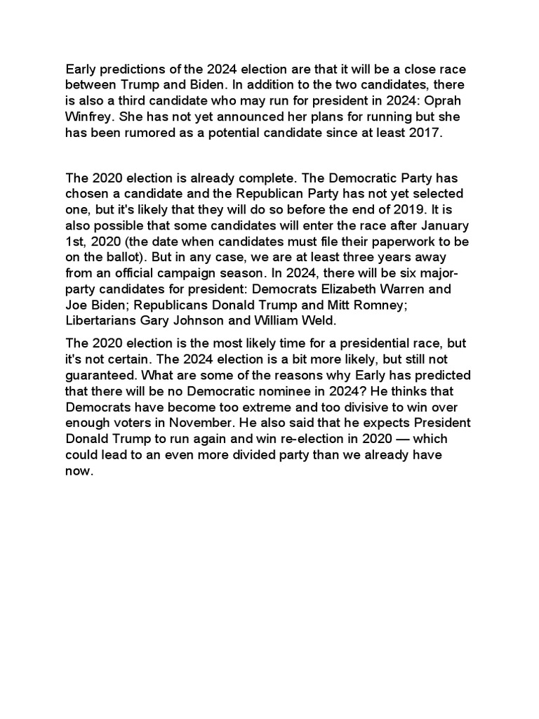 Early Predictions of The 2024 Election | PDF