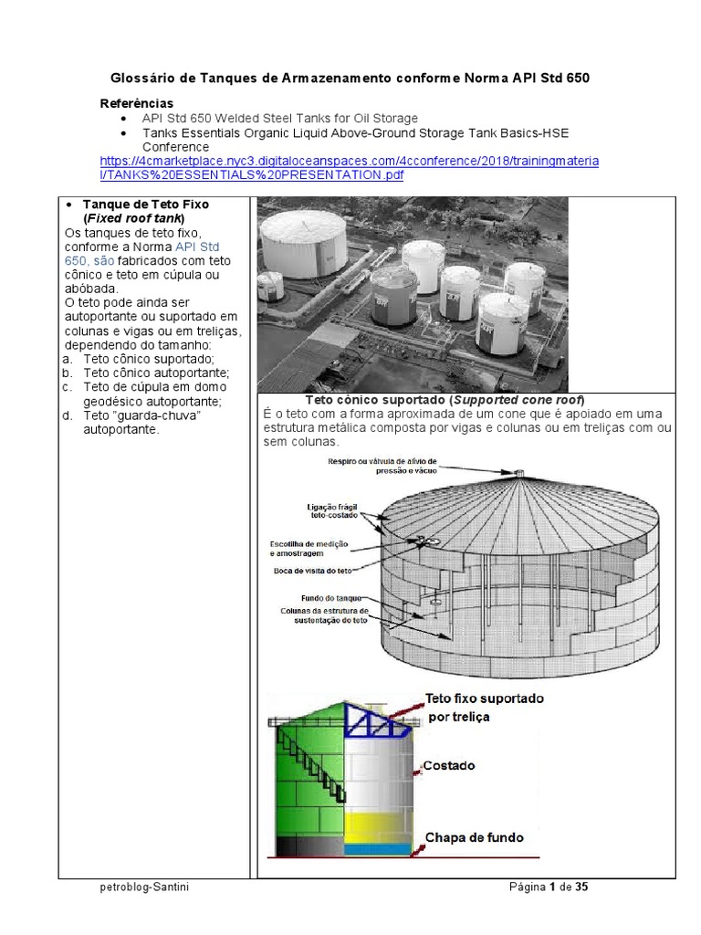 Glossario de Tanques Conforme API STD 650 | PDF | Isolamento térmico | Combustão