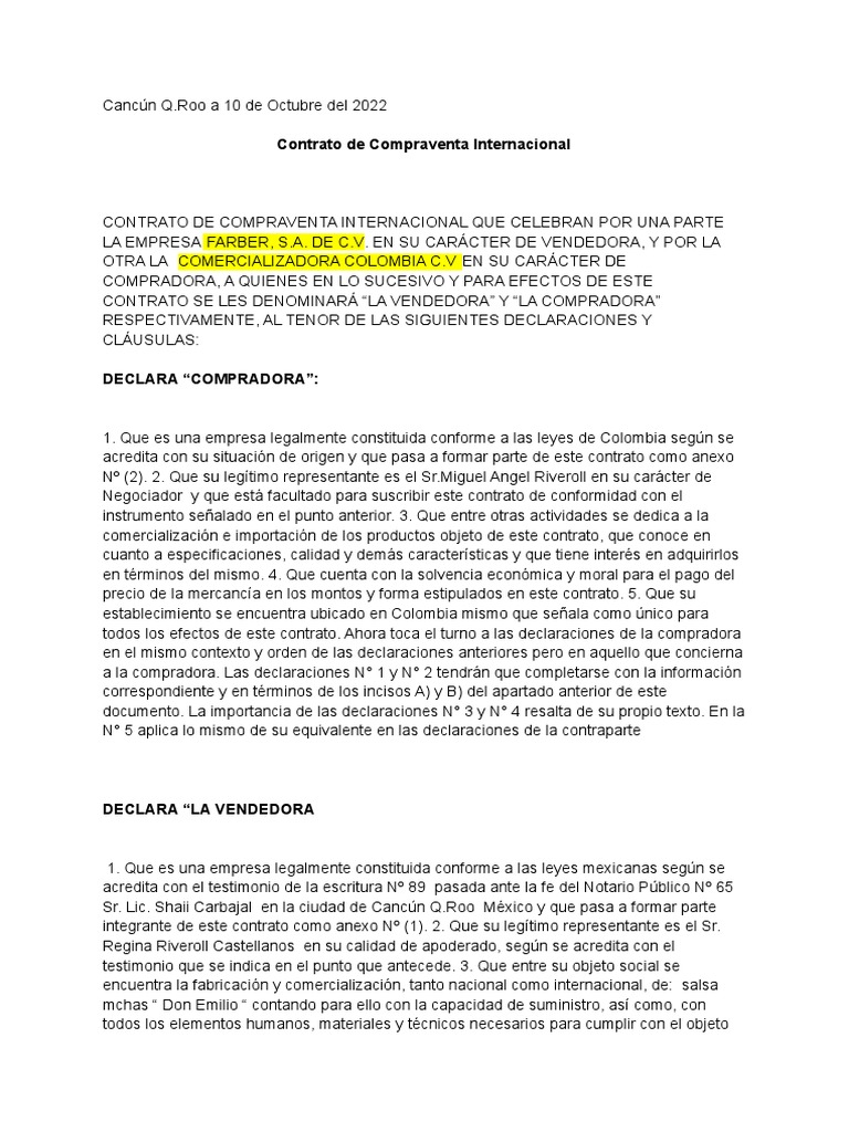 Contrato Compraventa Internacional | PDF | Carta de crédito | Economias