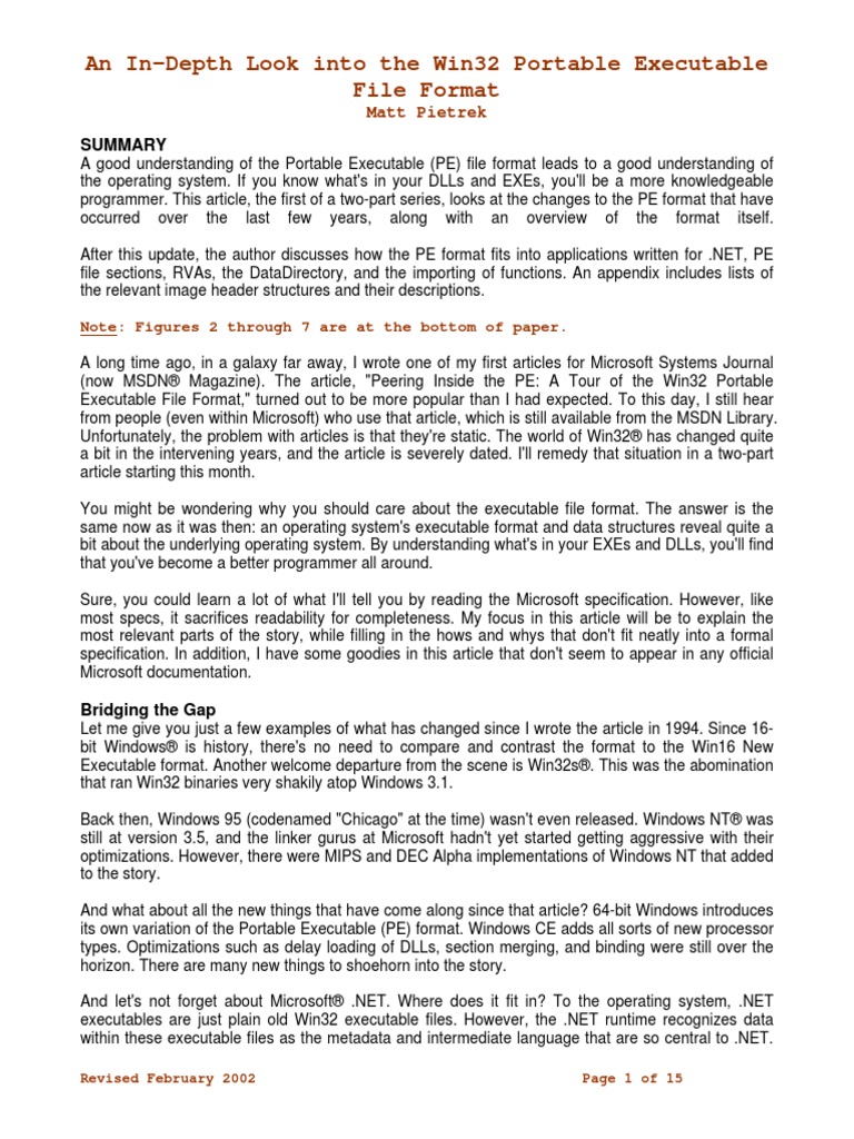 An In Depth Look Into The Win32 Portable Executable File Format Pdf