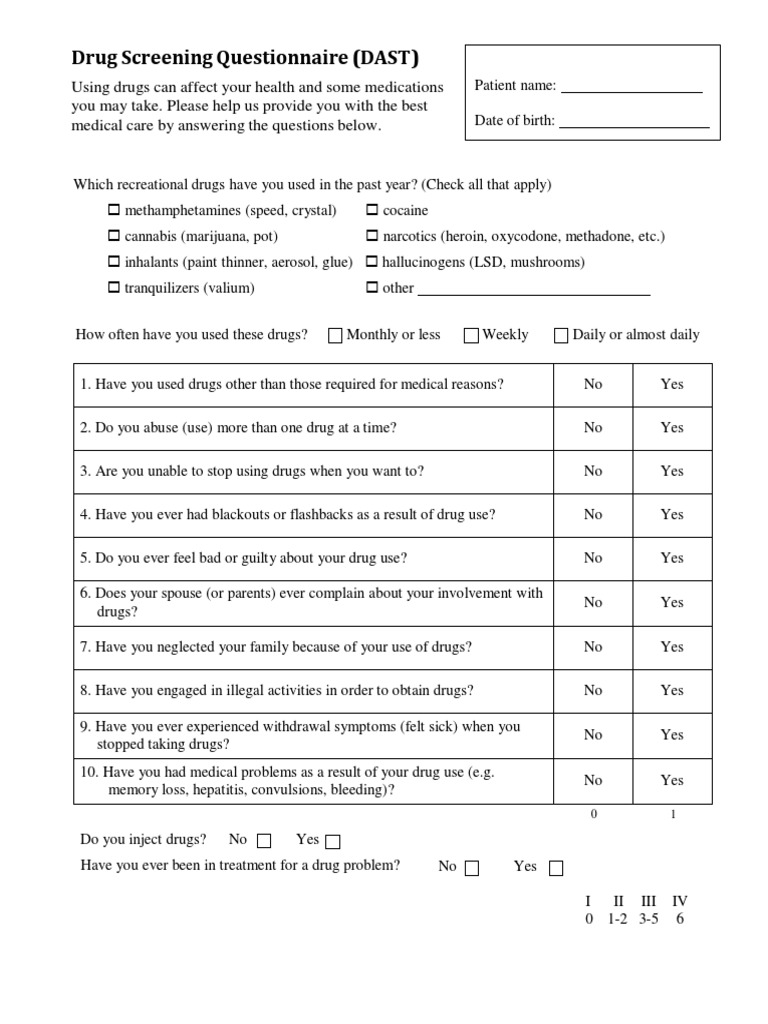 Drug Screening Questionnaire DAST | PDF | Recreational Drug Use | Drugs