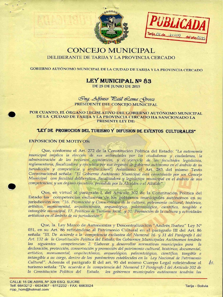 Ley 83 - Ley de Promoción de Turismo y Difusión de Eventos Culturales | PDF