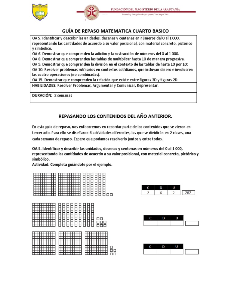 Guía de Repaso Matematica Cuarto Basico | PDF