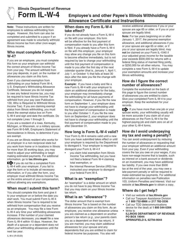 Illinois W-4 Form Instructions | PDF