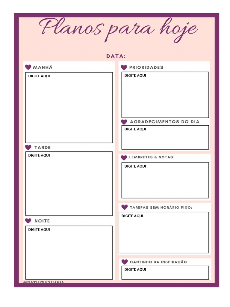 Planner Diário Editável | PDF