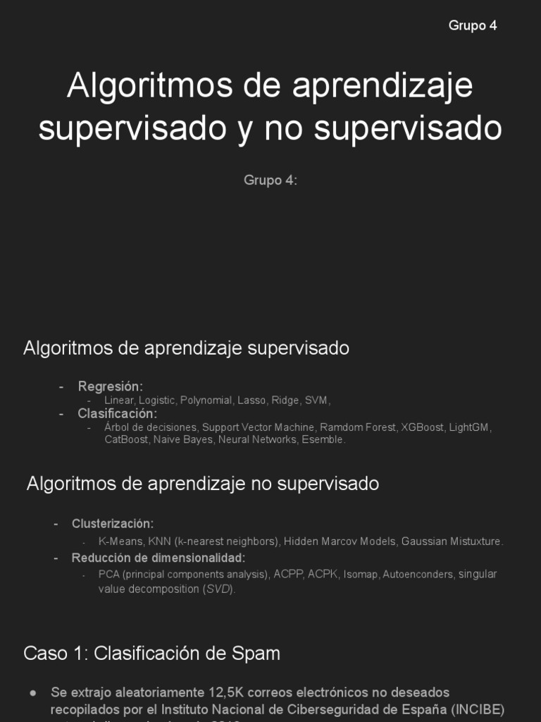 Algoritmos de Aprendizaje Supervisado y No Supervisado: Grupo 4 | PDF | Análisis de los datos ...