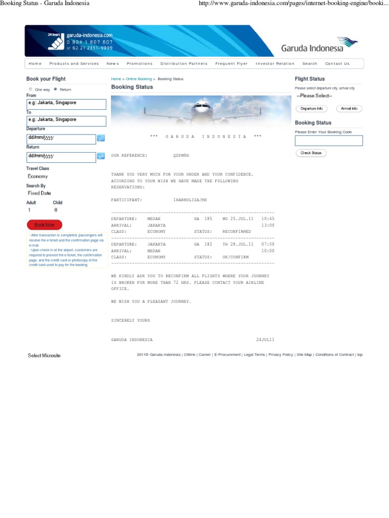 Booking Status - Garuda Ind.. | PDF | Airlines | Transport