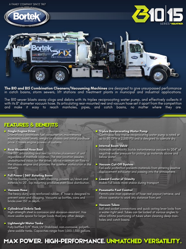 Aquatech B10 B15 Sewer Jet Vac Truck Brochure Bortek Industries Inc | PDF