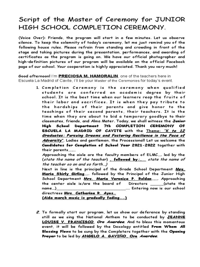 Completion JHS Script | PDF