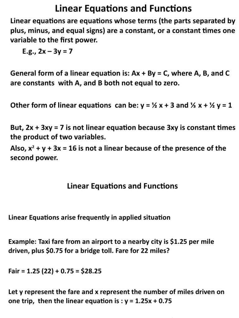 Linear Equations and Linear Functions | PDF | Slope | Algebra