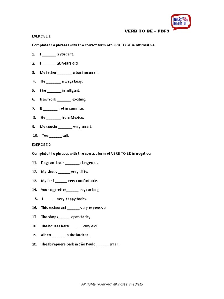 EXERCISE Verb-To-Be | PDF