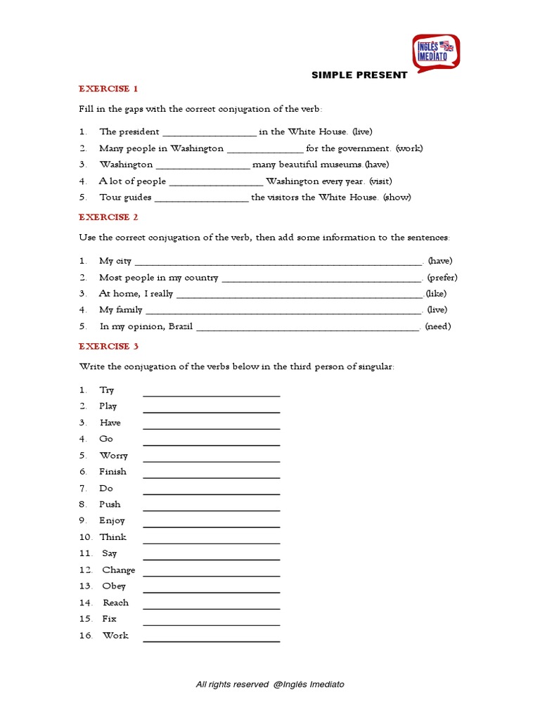 EXERCISE Simple Present | Download Free PDF | Grammatical Conjugation ...