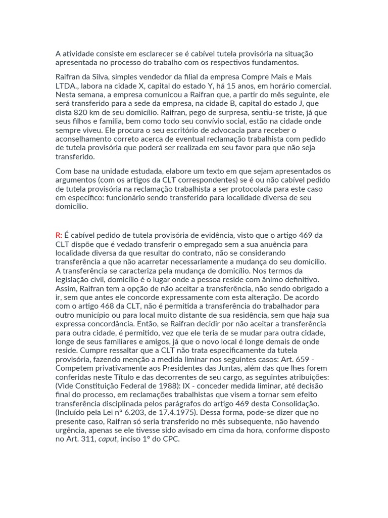 AV2 Processo Do Trabalho II | PDF