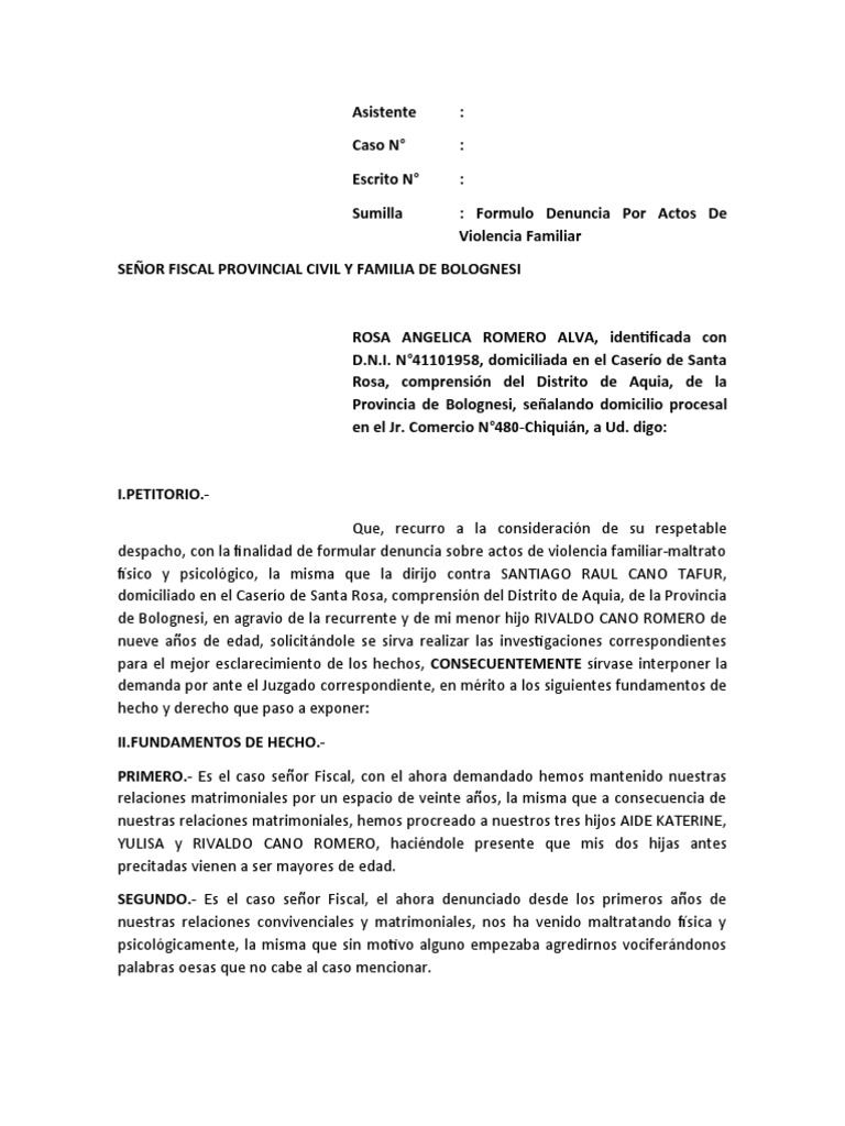 Formulo Denuncia Por Actos de Violencia Familiar | PDF