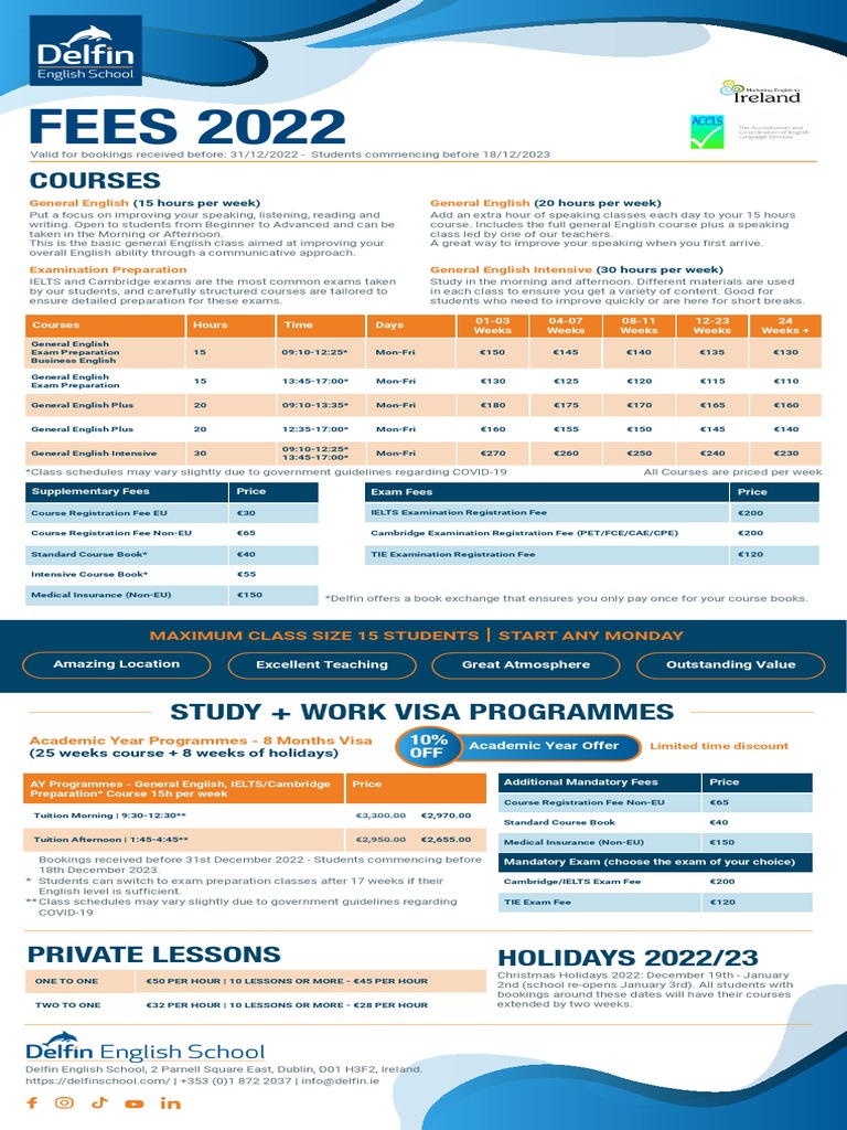 Delfin English School Pricelist 2022 | PDF