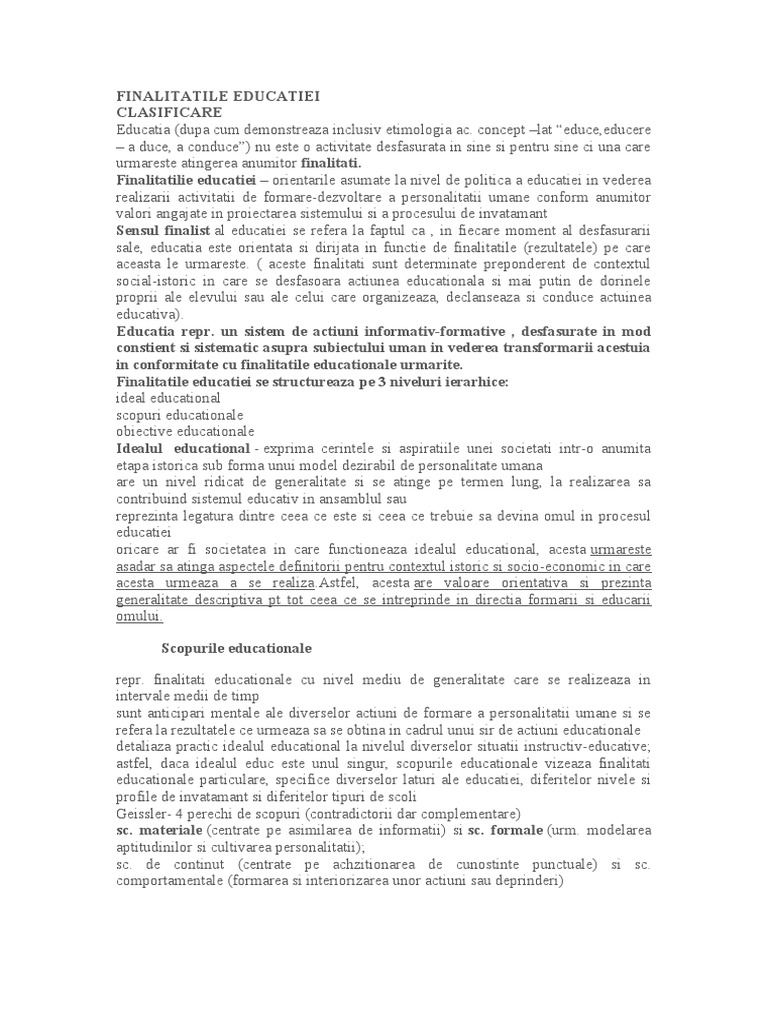 Finalitatile Educatiei | PDF