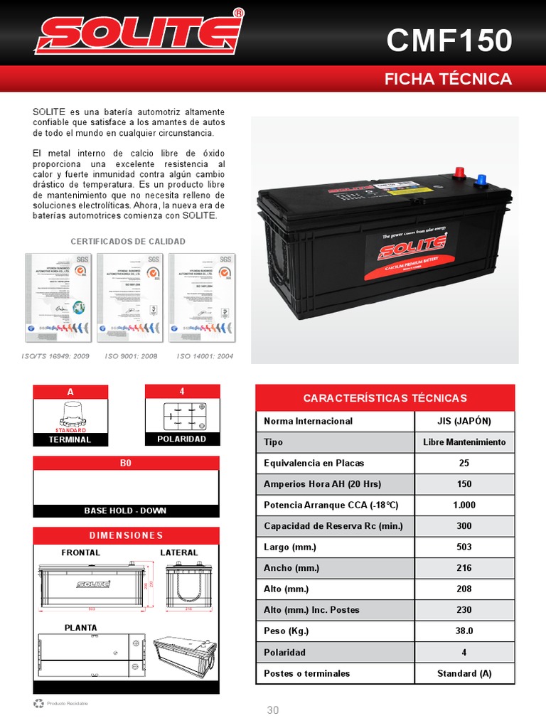 Batería SOLITE: Alta Confiabilidad y Libre de Mantenimiento | PDF