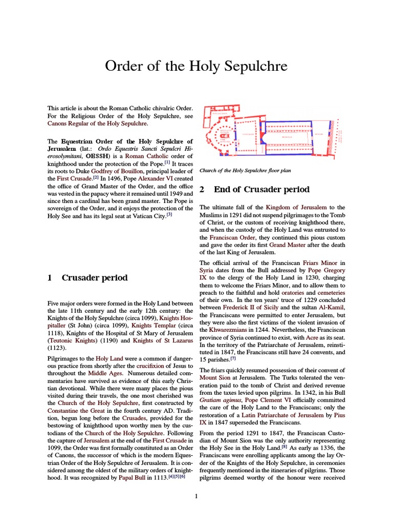 Order of The Holy Sepulchre | PDF