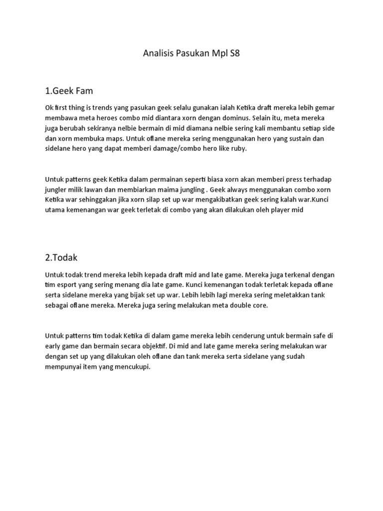 Analisis Pasukan MPL S8 | PDF