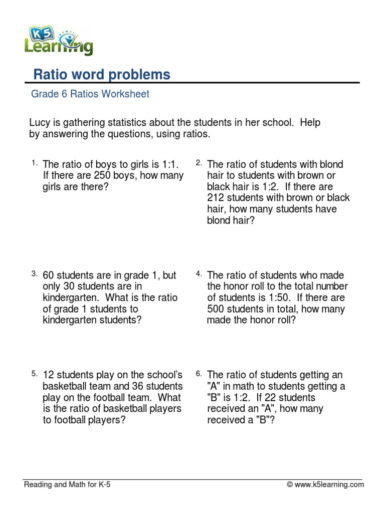 Grade 6 Ratio Word Problems B | PDF