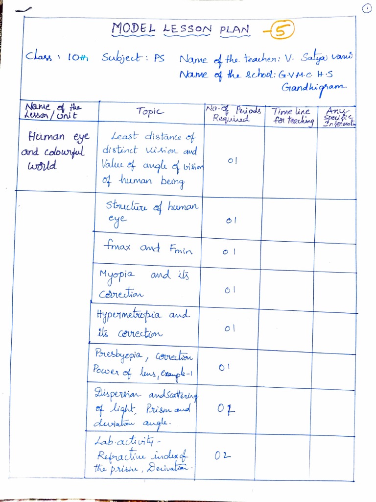 Human Eye and Vision Lesson Plan | PDF