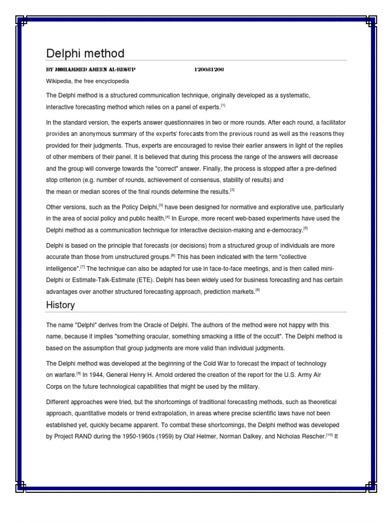 Expert consensus method for forecasting | PDF | Emergence | Cognition