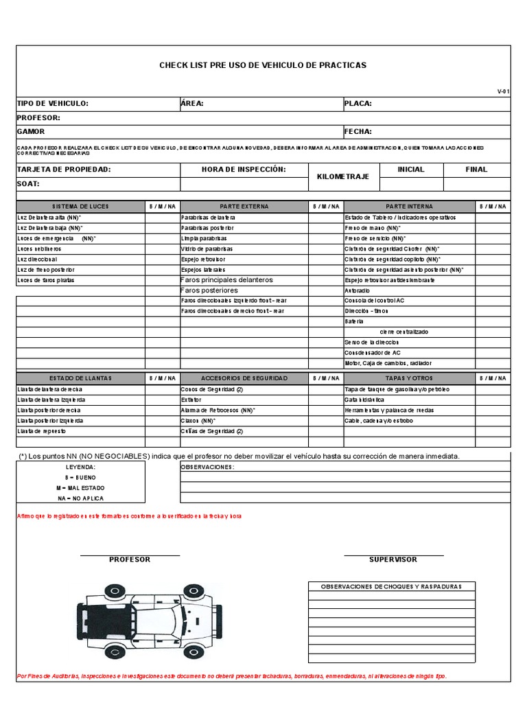 Check List Vehiculo de Practicas | PDF | Industria automotriz | Vehículos