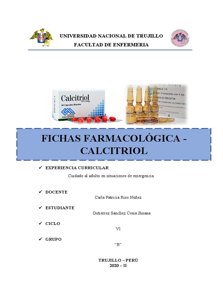 Ficha Farmacologica Calcitriol | PDF | Calcio | Medicamentos con receta