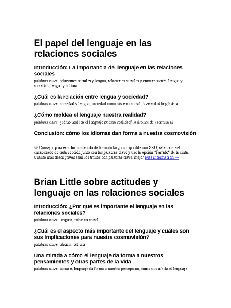 Lenguaje y Las Relaciones Sociales | PDF | Lingüística | Sociolingüística