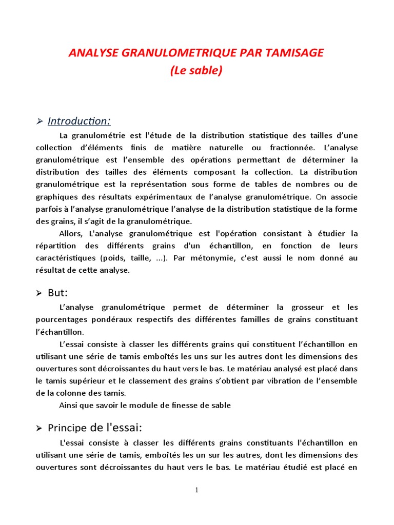 Analyse Granulometrique Par Tamisage Adams | PDF