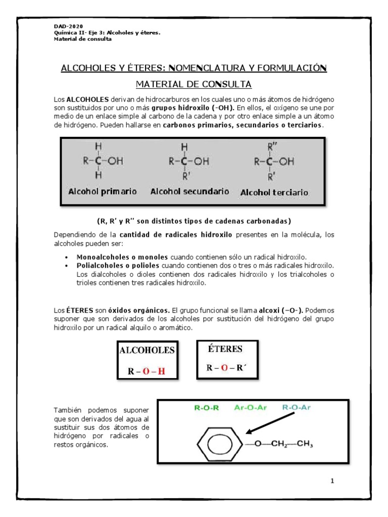 Alcoholes y Éteres - Material de Consulta | PDF | Éter | Compuestos ...