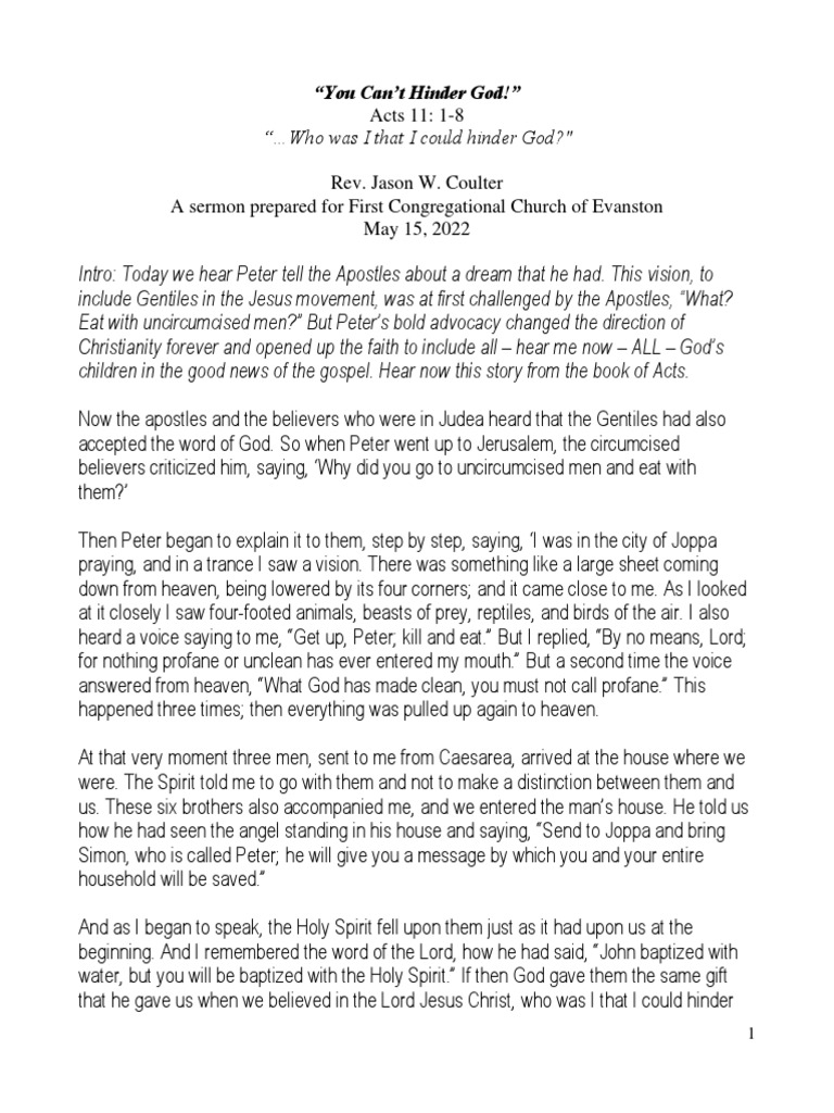 You Can't Hinder God - Sermon Text | PDF