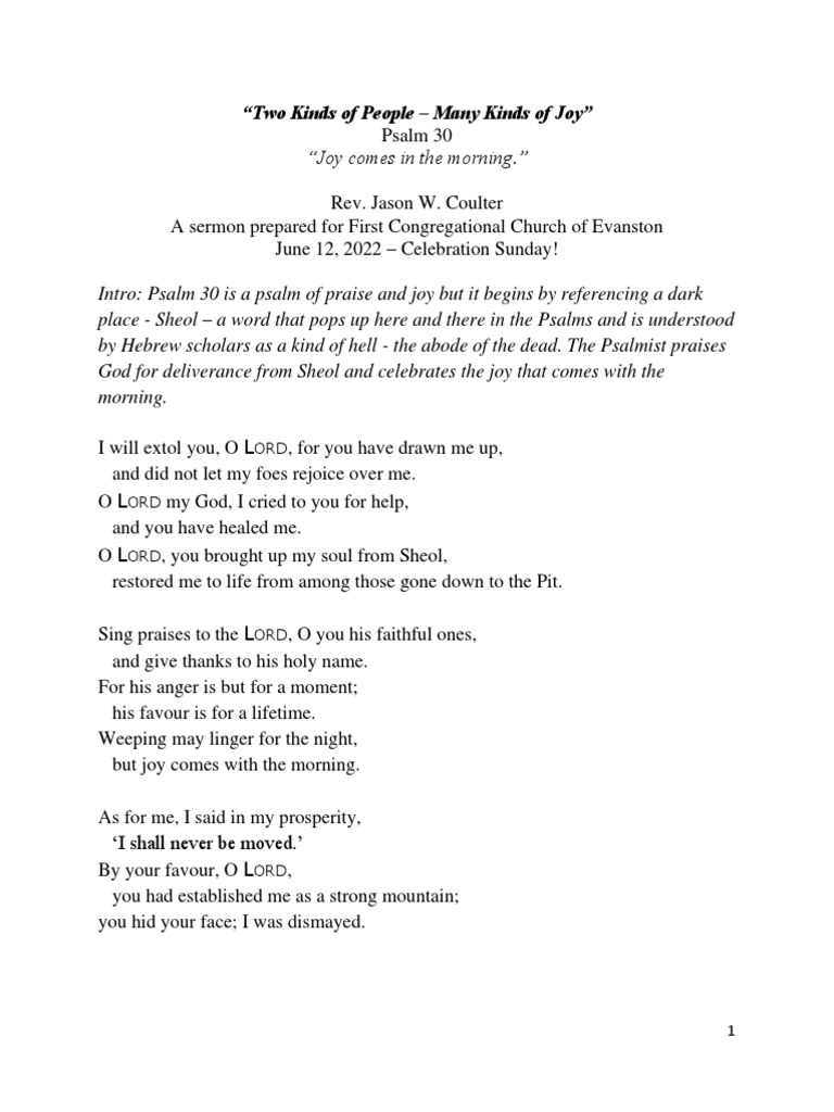 Many Kinds of Joy - Sermon Text | PDF | Psalms