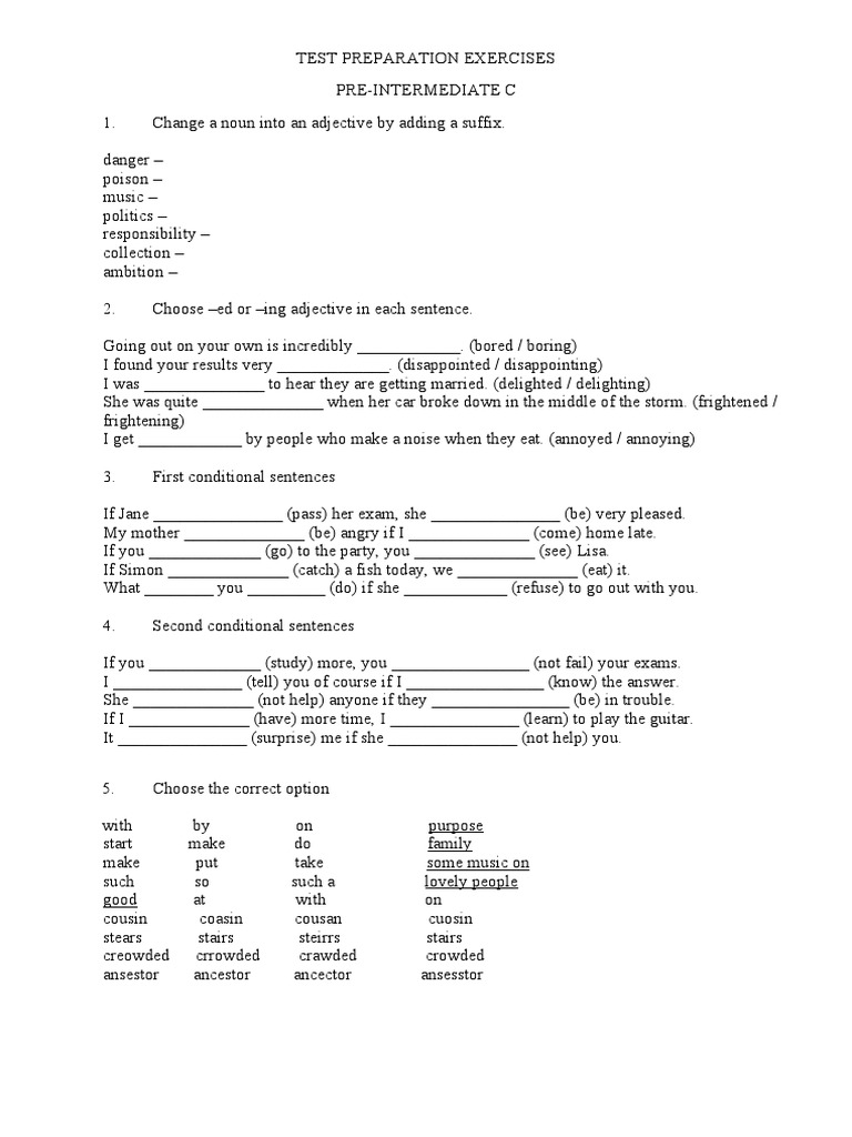 Adjective Preparation Exercises | PDF | Verb | Adjective