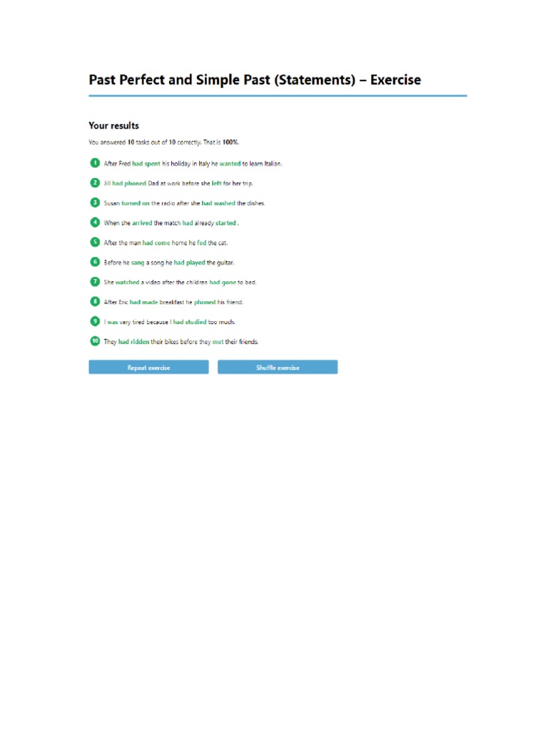 Past Perfect Worksheet | PDF