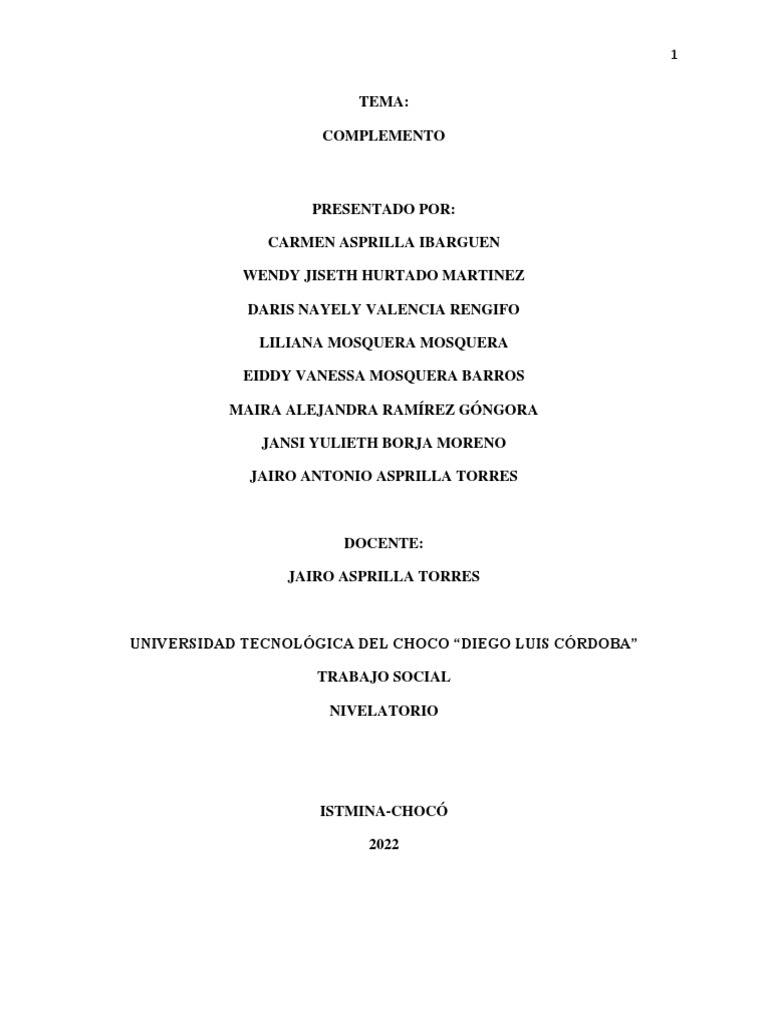 Definición y Ejemplos de Complemento | PDF