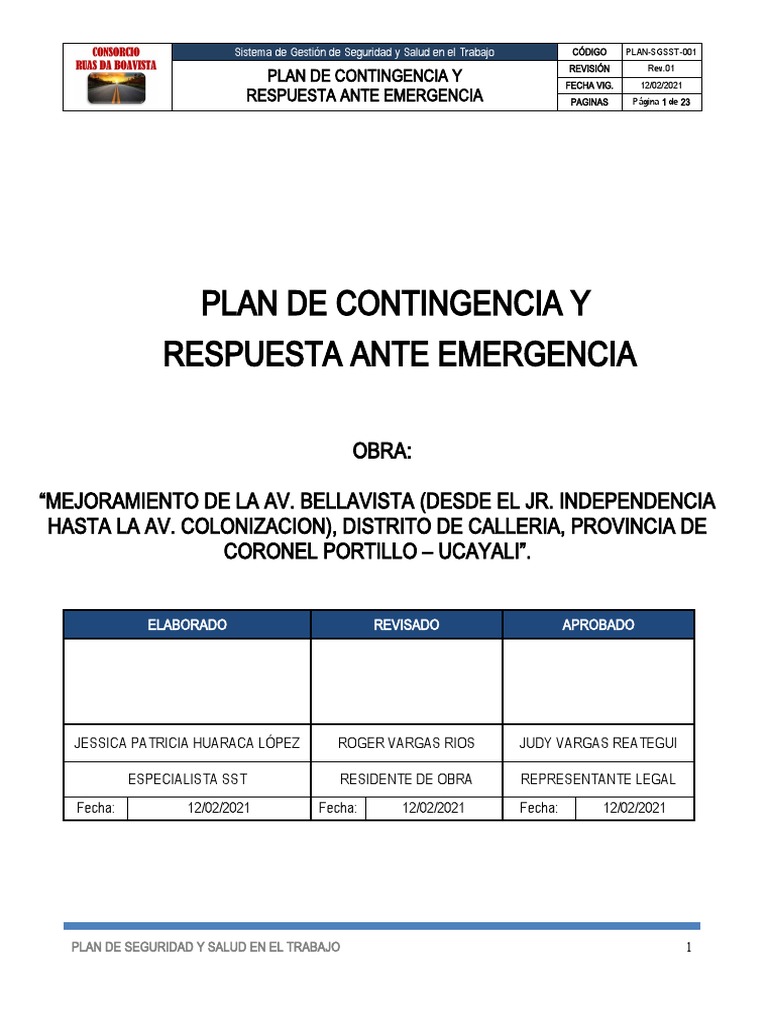 Plan-Sgsst-001 Plan de Respuesta Ante Emergencia Rev1 | PDF | Emergencia | Primeros auxilios