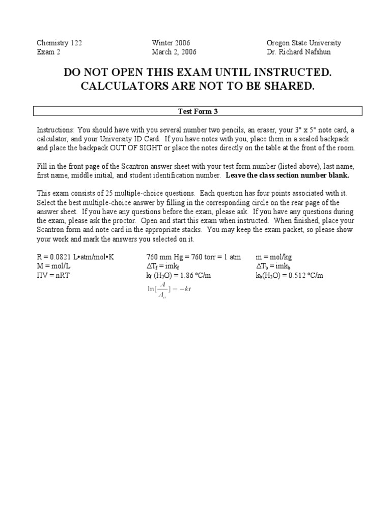 CH 122 Exam 2 W06 | PDF | Chemical Compounds | Chemical Bond