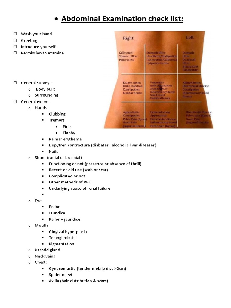Abdominal Examination Check List | Download Free PDF | Liver | Medical ...